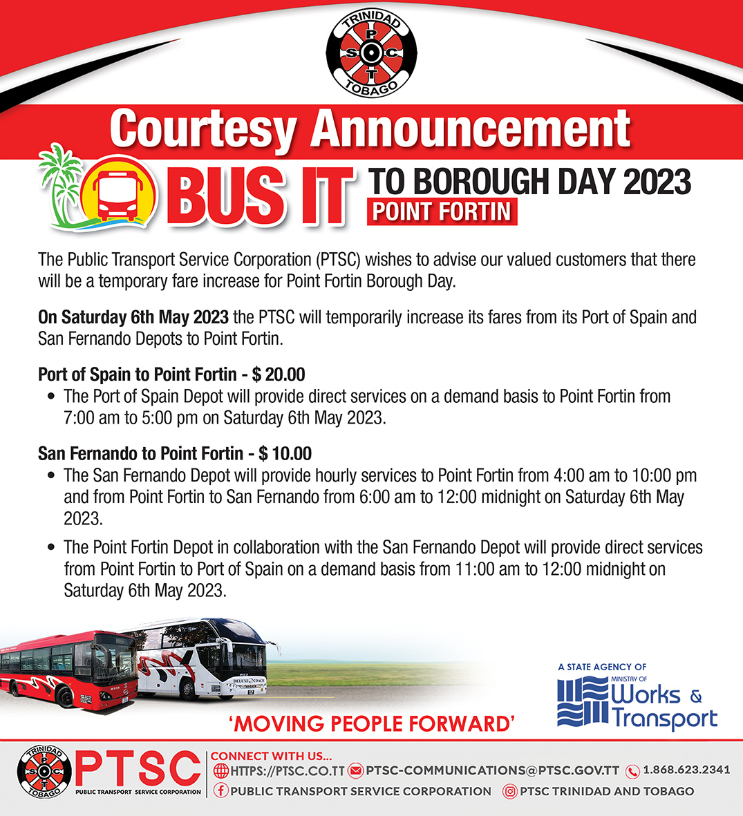 Temporary Fare Increase - Point Fortin Borough Day - PTSC
